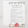 Farm Animals Baby Shower Nursery Rhyme Quiz Game | Zazzle