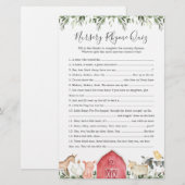 Farm Animals Baby Shower Nursery Rhyme Quiz Game | Zazzle