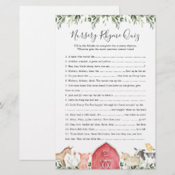 Farm Animals Baby Shower Nursery Rhyme Quiz Game | Zazzle