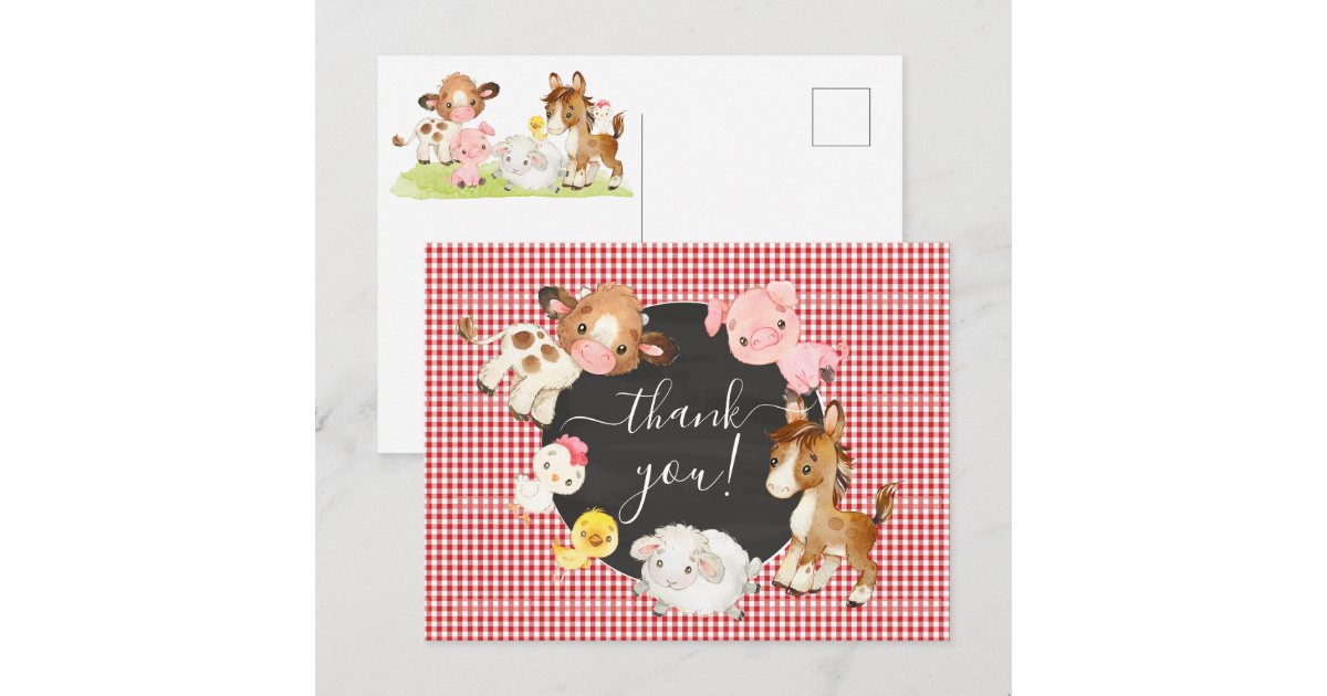 Farm Animals Baby Shower Thank You Postcard | Zazzle