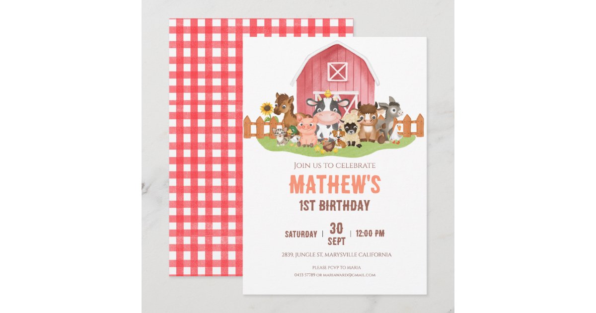 Farm animals Barnyard 1st 2nd Birthday Invitation | Zazzle