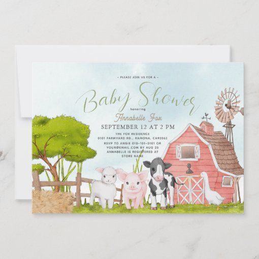 Farm Animals Barnyard Baby Shower Invitation | Zazzle