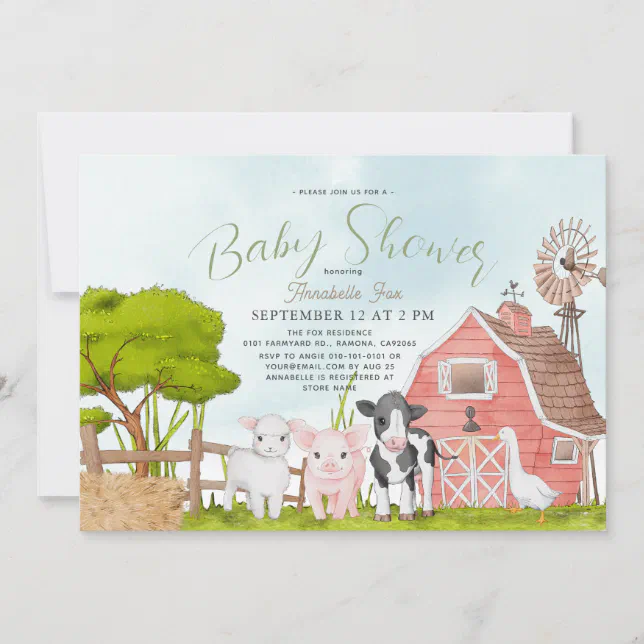 Farm Animals Barnyard Baby Shower Invitation | Zazzle