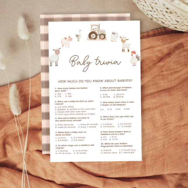 Farm Animals Barnyard Baby Shower Trivia Game | Zazzle