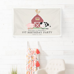 Farm Animals Barnyard Beige Birthday Welcome Banner | Zazzle