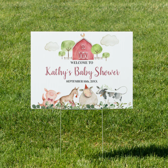 Farm Animals Barnyard Birthday Baby Shower Welcome Sign | Zazzle