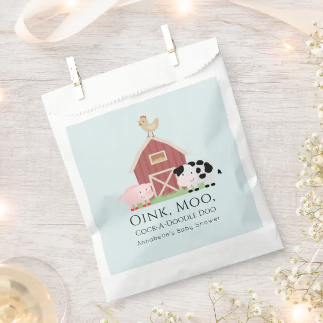 Farm Animals Barnyard Blue Boy Baby Shower Favor Bag | Zazzle