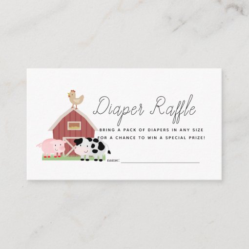 Farm Animals Barnyard Diaper Raffle Ticket Enclosure Card | Zazzle