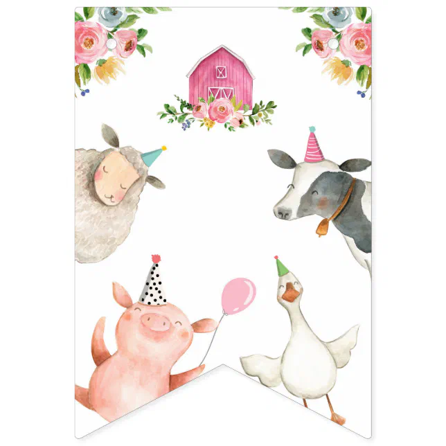 Farm Animals Barnyard Girl Happy Birthday Banner | Zazzle