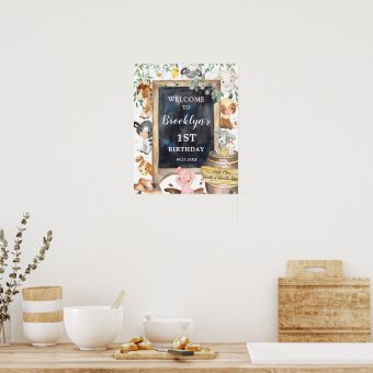 Farm Animals Barnyard Greenery Birthday Welcome Poster | Zazzle