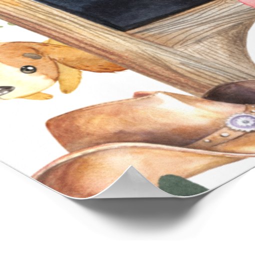 Farm Animals Barnyard Greenery Birthday Welcome Poster | Zazzle