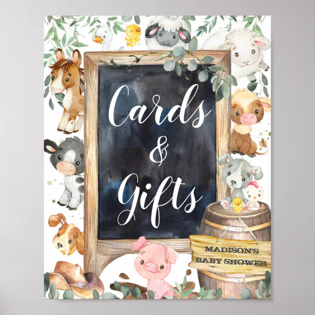 Farm Animals Barnyard Greenery Cards and Gifts Poster | Zazzle