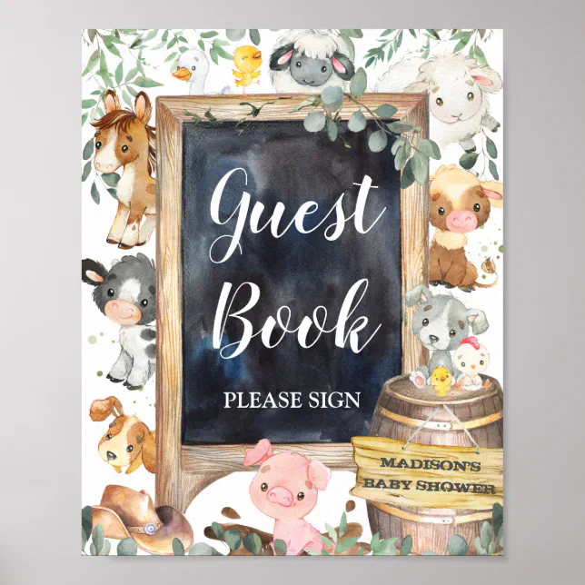 Farm Animals Barnyard Greenery Guestbook Sign | Zazzle