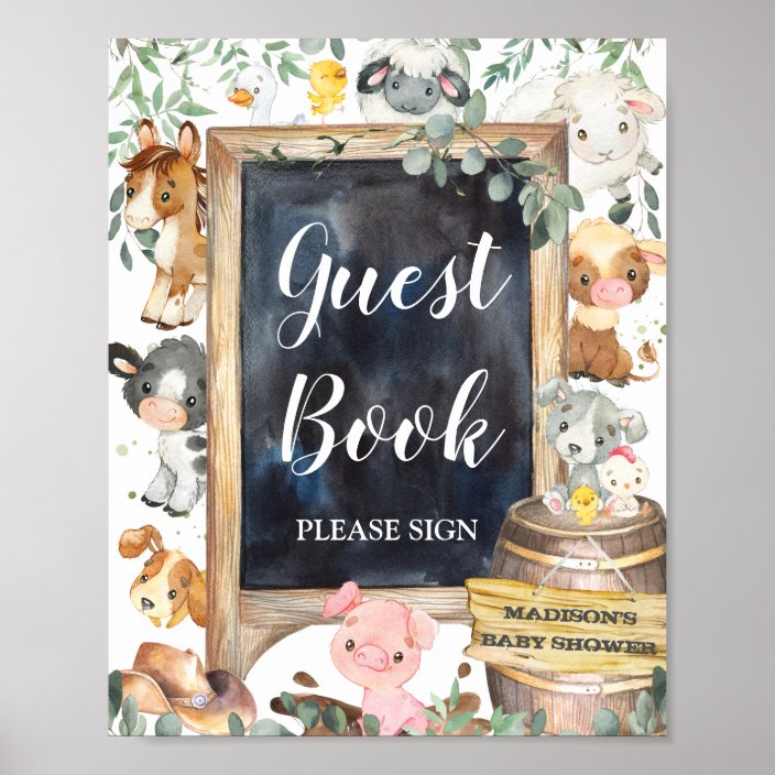 Farm Animals Barnyard Greenery Guestbook Sign | Zazzle.com