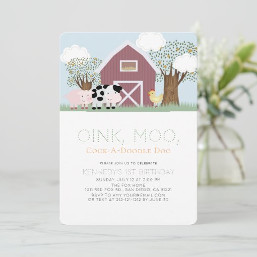 Farm Animals Barnyard Red Barn 1st Birthday Invitation | Zazzle
