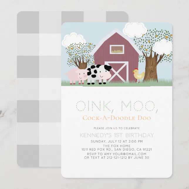 Farm Animals Barnyard Red Barn 1st Birthday Invitation | Zazzle