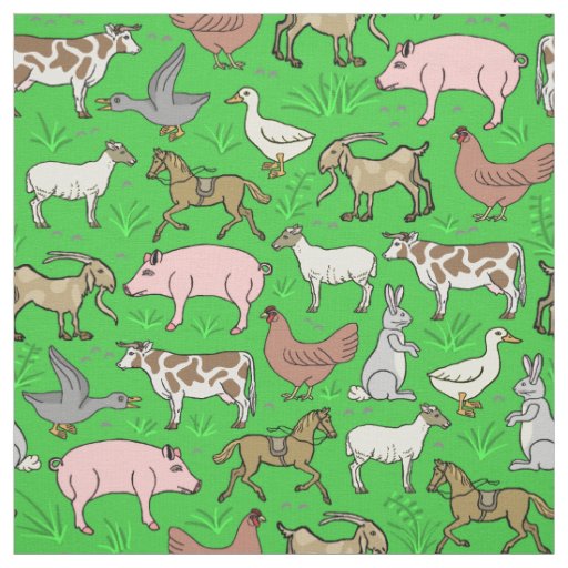 Farm Animals Barnyard Rustic Country Ranch Pattern Fabric | Zazzle