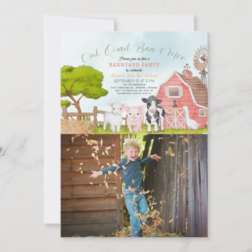 Farm Animals Barnyard Watercolor Photo Birthday Invitation | Zazzle
