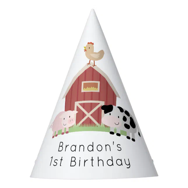 Farm Animals Barnyard White Birthday Party Hat | Zazzle
