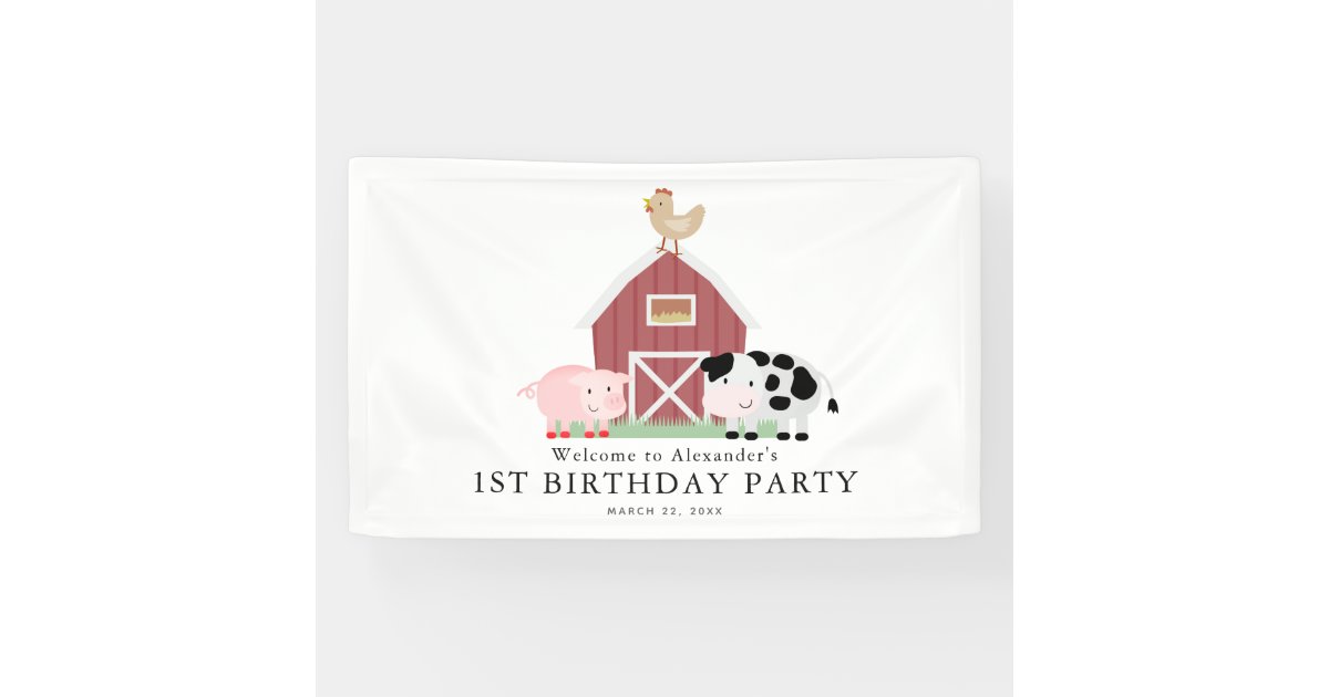Farm Animals Barnyard White Birthday Welcome Banner | Zazzle