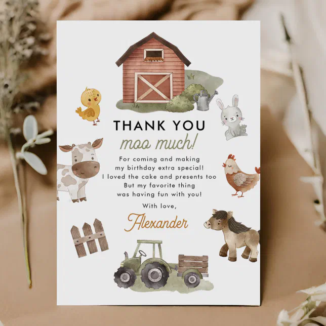 Farm Animals Birthday Party Thank You Card | Zazzle