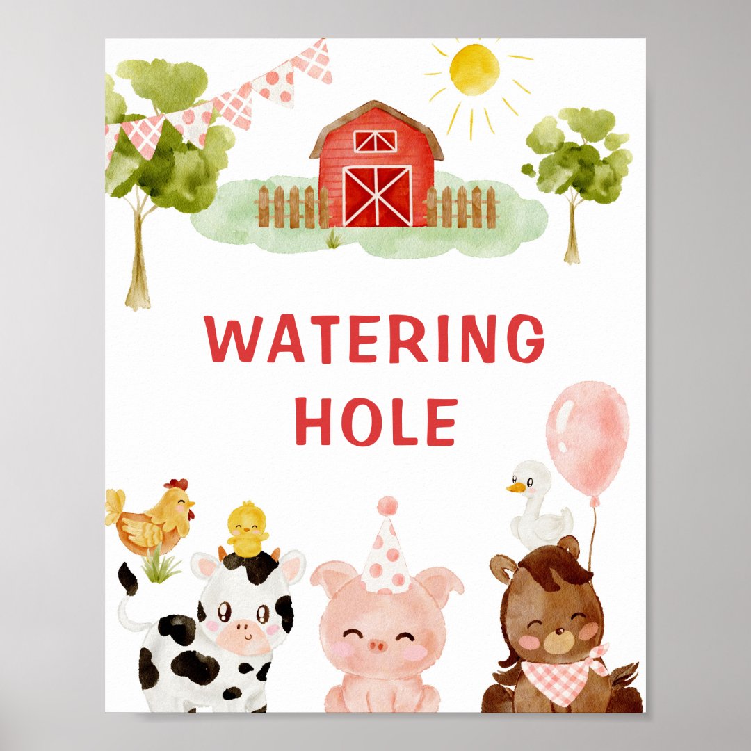 Farm animals birthday party Watering hole Poster | Zazzle