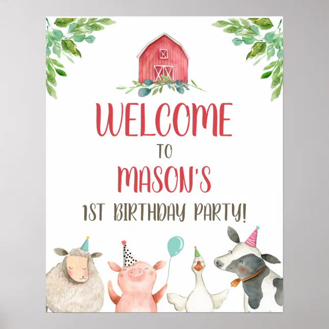 Farm Animals Boy Birthday Party Barn Barnyard Poster | Zazzle