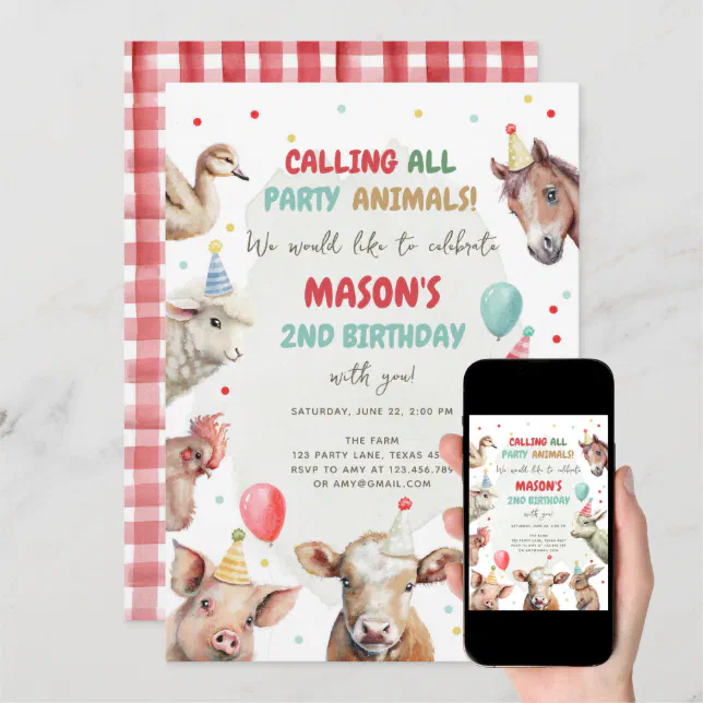 Farm Animals Boy Calling Party Animals Birthday In Invitation | Zazzle