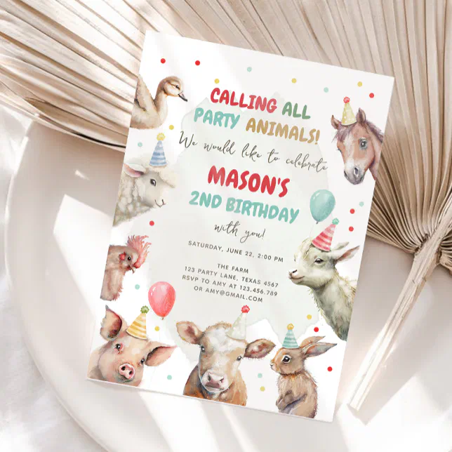 Farm Animals Boy Calling Party Animals Birthday Invitation | Zazzle
