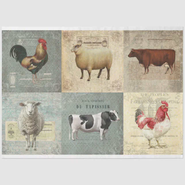 Farm animals collage tissue decoupage paper | Zazzle