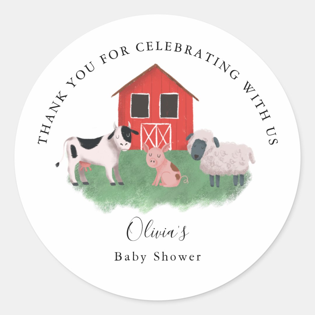 Farm Animals Country Baby Shower Classic Round Sticker | Zazzle
