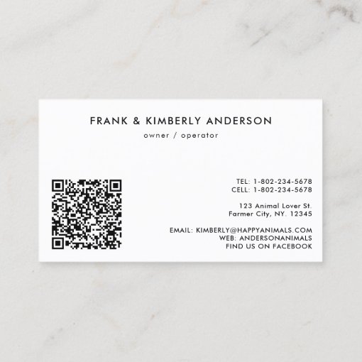 Farm Animals Cow Pig Chicken Custom QR Code Farmer Business Card | Zazzle