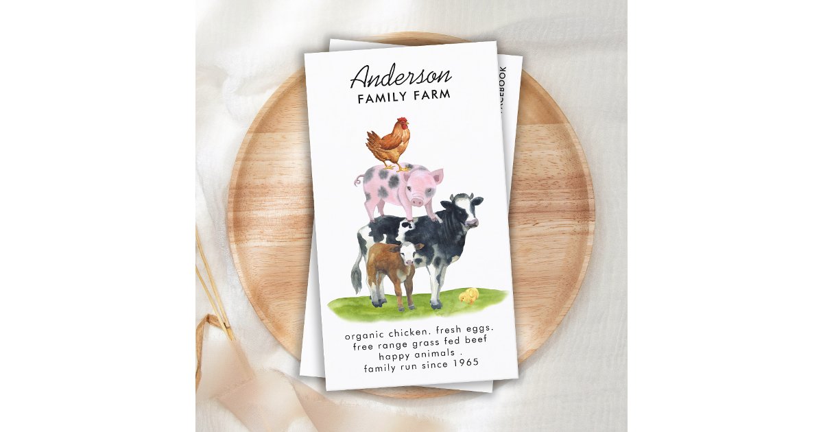 Farm Animals Cow Pig Chicken Custom QR Code Farmer Business Card | Zazzle