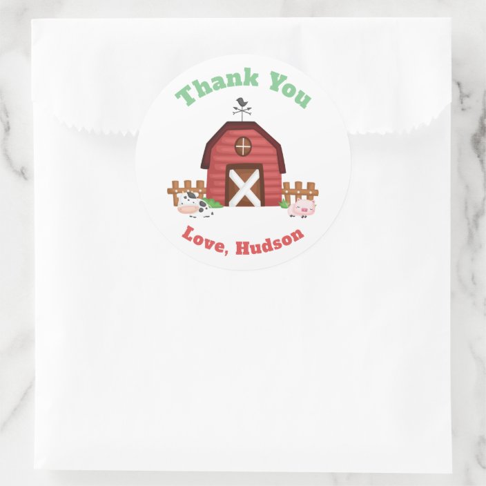 Farm Animals Cute Birthday Thank You - GLS Classic Round Sticker ...