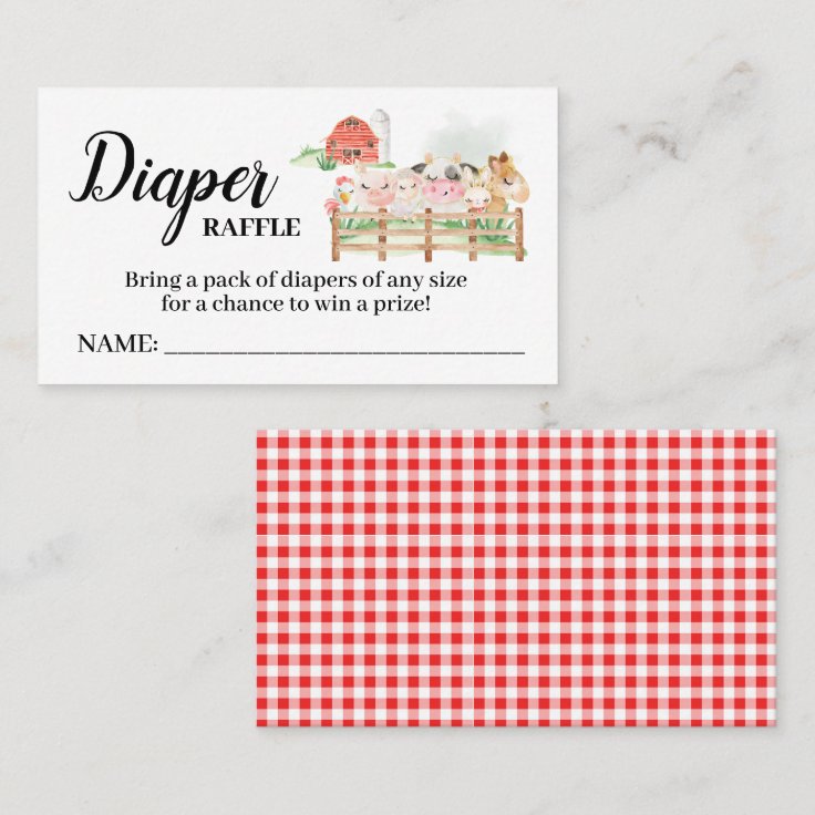 Farm Animals Diaper Raffle Ticket Baby Shower Card | Zazzle