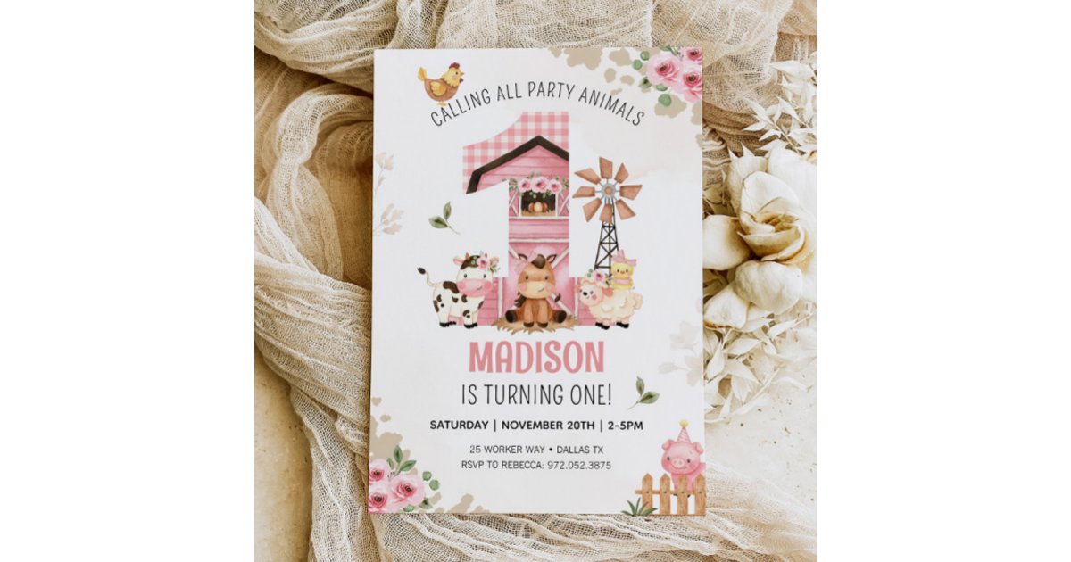 Farm Animals FARM FIRST BIRTHDAY Invitation | Zazzle