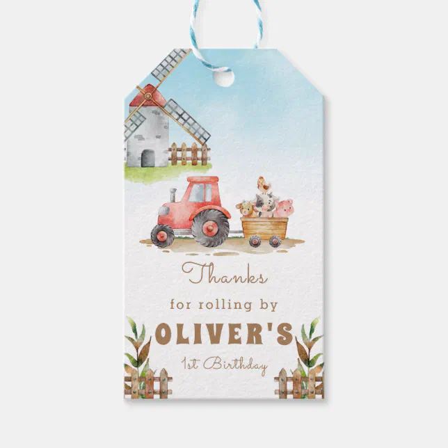 Farm Animals First Birthday Party Thank You Gift Tags | Zazzle