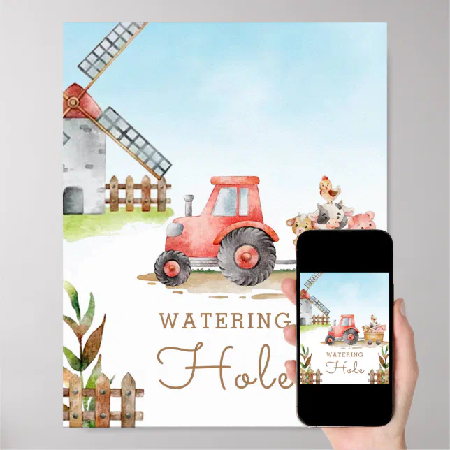Farm Animals First Birthday Party Watering Hole Poster | Zazzle