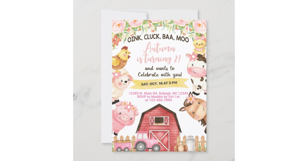 Farm animals girl birthday invitation. invitation | Zazzle