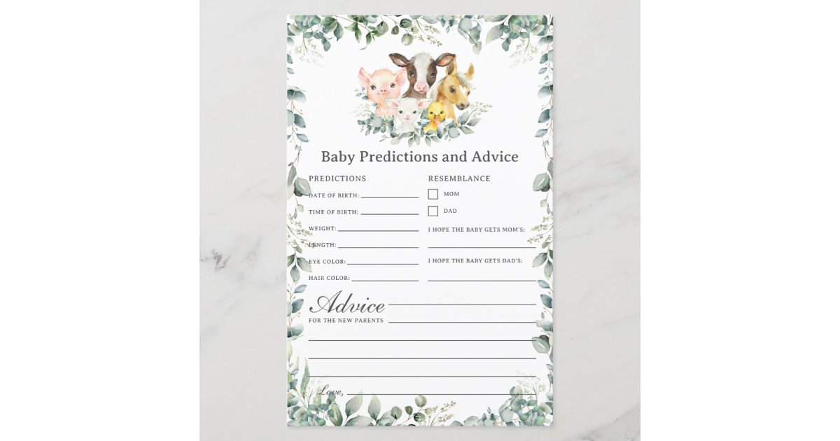 Farm Animals Greenery Baby Predictions & Advice | Zazzle