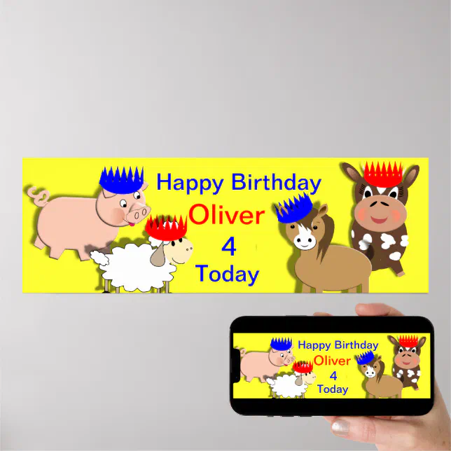 Farm Animals Happy Birthday Personalized Banner Poster | Zazzle