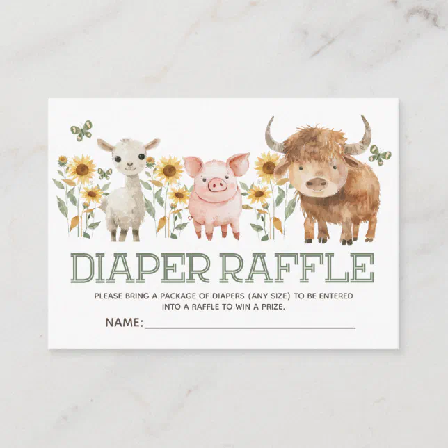 Farm Animals Highland Cow Baby Diaper Raffle Enclosure Card | Zazzle