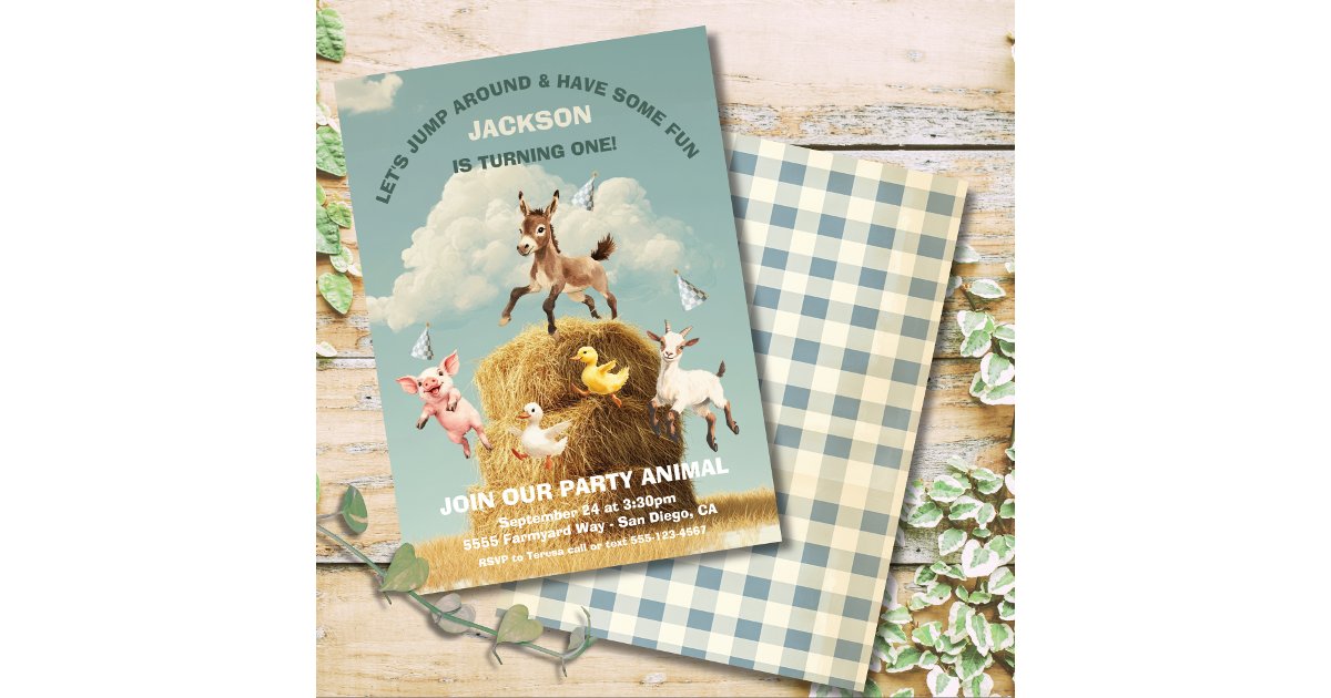 Farm Animals Jumping haystack Birthday Party Invitation | Zazzle