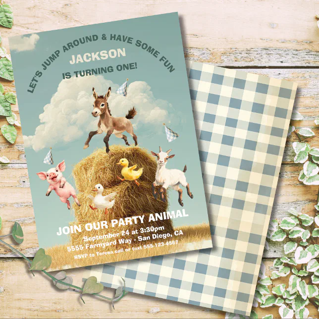 Farm Animals Jumping haystack Birthday Party Invitation | Zazzle
