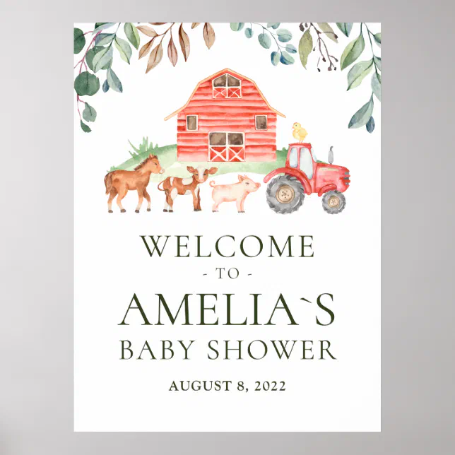 Farm Animals Parade Welcome Baby Shower Poster | Zazzle