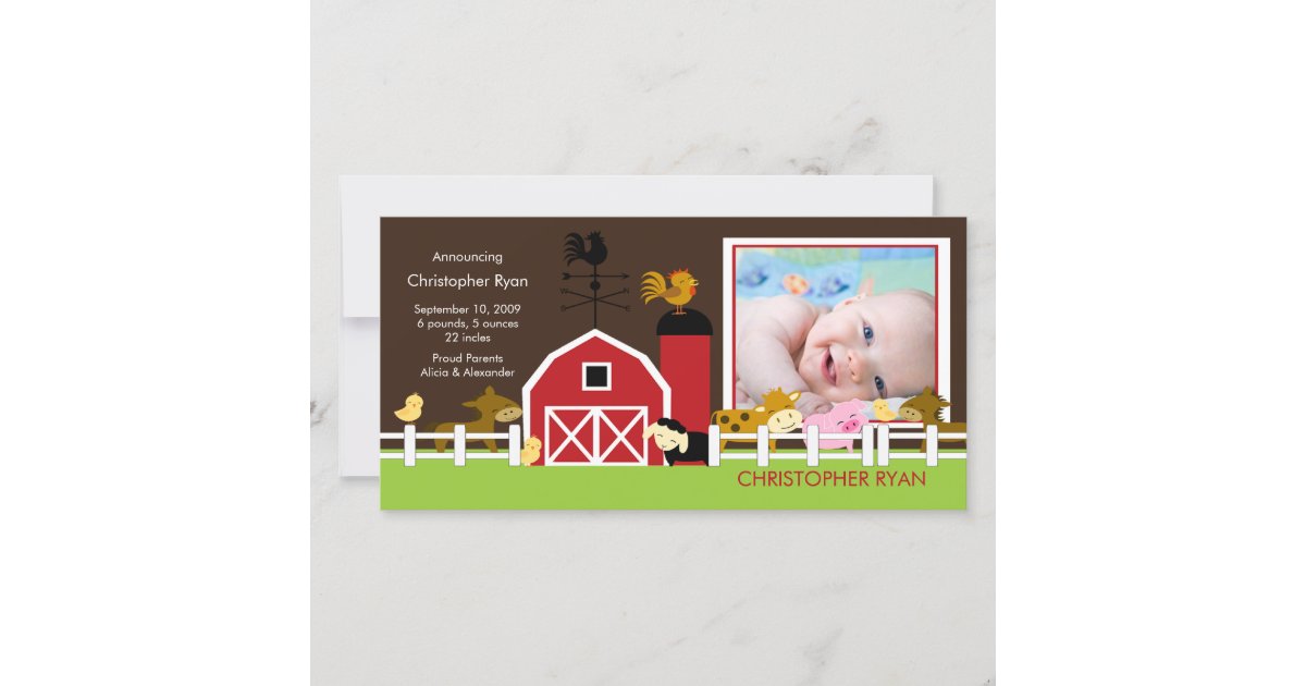 Farm Animals PHOTO Birth Announcement | Zazzle