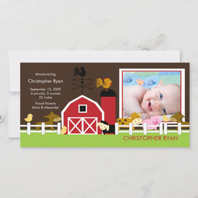 Farm Animals PHOTO Birth Announcement | Zazzle