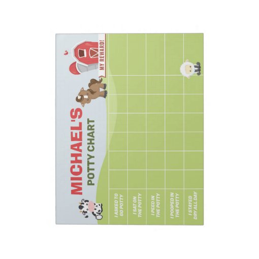 Farm Animals Potty Chart Personalized Name & Tasks Notepad | Zazzle