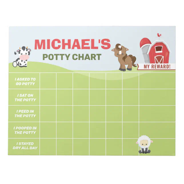 Farm Animals Potty Chart Personalized Name & Tasks Notepad | Zazzle