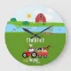 Farm Animals & Red Tractor Barnyard Custom Name Large Clock | Zazzle